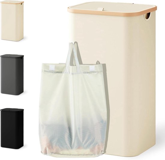 Hoge Wasmand met Deksel - Beige - 100 Liter - Opvouwbaar | bol