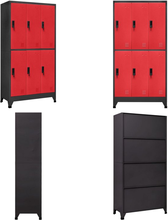 vidaXL Lockerkast 90x45x180 cm staal antracietkleurig en rood ...