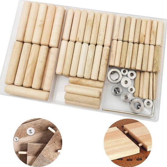 Houten pluggen assortiment - 6 mm/60 stuks, 8 mm/34 stuks, 10 mm/22 ...