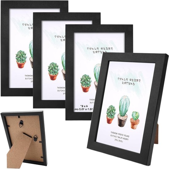 Set of 4 Black MDF Wooden Picture Frames 10 x 15 cm with Transparent ...