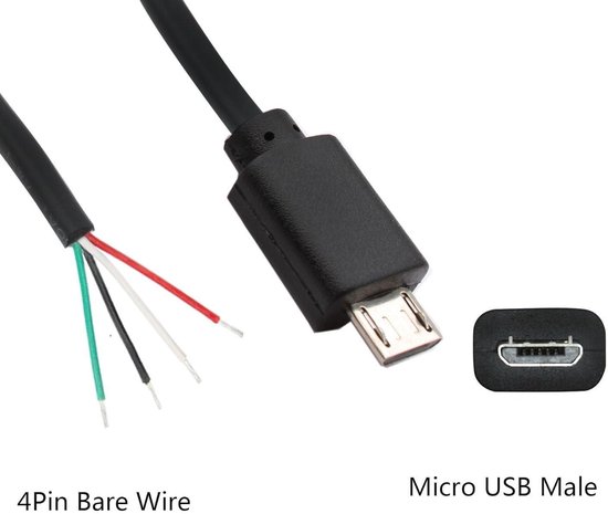 10 stuks micro-USB Pigtail kabel 4-polige blanke kabel 28 AWG 2 A USB ...