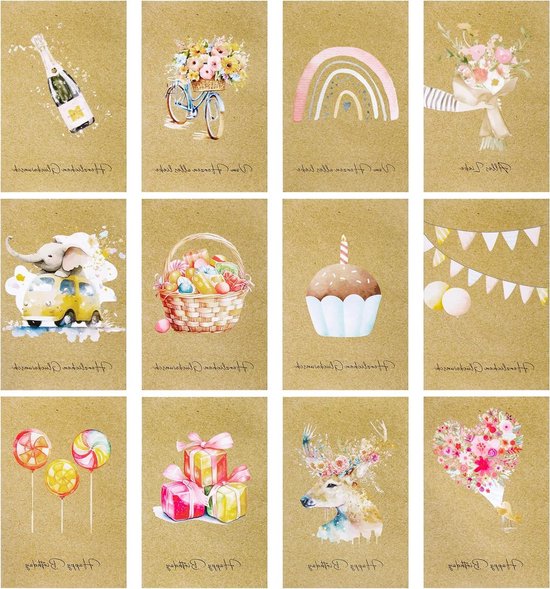 Wenskaarten set met enveloppen en stickers van kraftpapier - Vouwkaarten voor... | bol