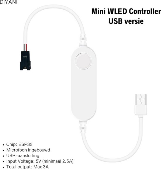 ESP32 WLED Controller - Mini USB WiFi LED Controller voor Digital RGBIC ...