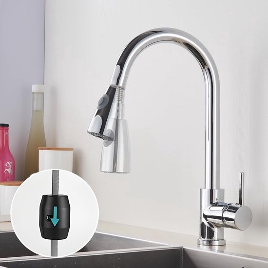 Kraan keuken chroom keukenkraan met douche uittrekbare mengkraan keuken hogedruk... | bol