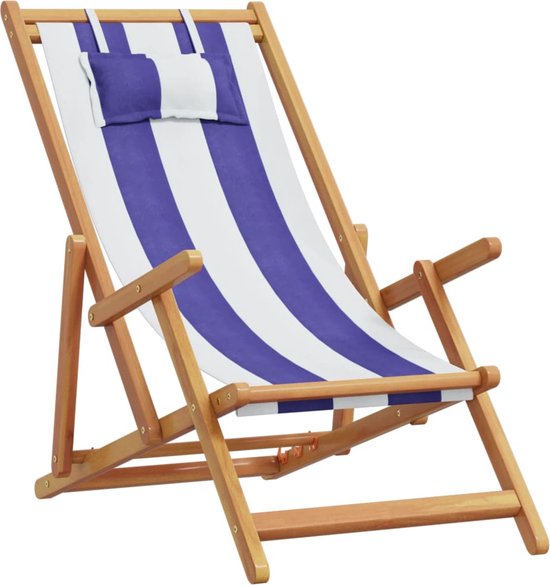 vidaXL Strandstoel inklapbaar blauw-wit design | bol