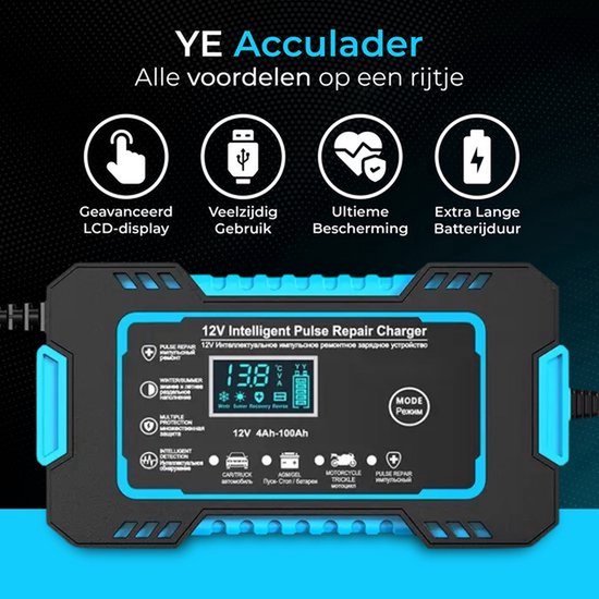2025 Acculader - 12/24V 4/6/8A - Reparatiemodus - Druppellader - Accu ...