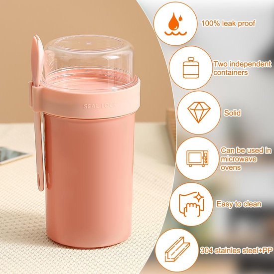 Yoghurthouder mueslibeker 2-in-1 to go met lepel en duikbox - voor yoghurt muesli... | bol