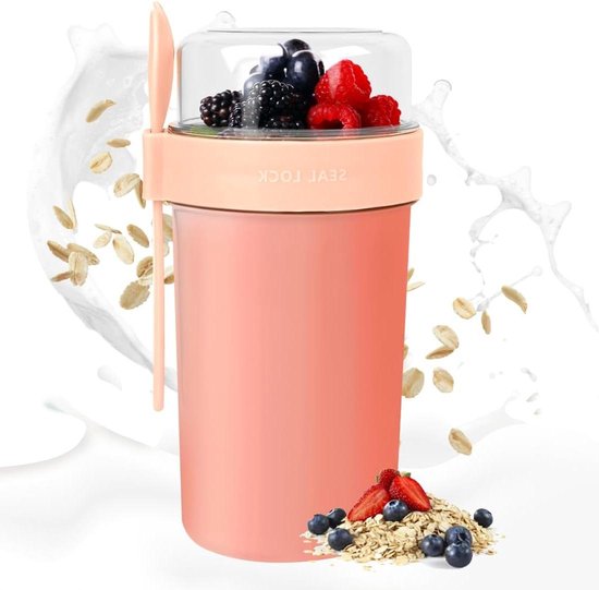 Yoghurthouder mueslibeker 2-in-1 to go met lepel en duikbox - voor yoghurt muesli... | bol