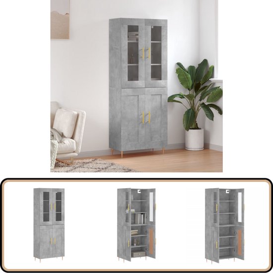vidaXL Hoge kast 180 cm betongrijs hout en glas Hoge Kast - Betonnen ...