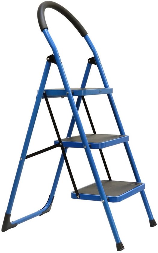 GEKO Opvouwbare ladder - 3 treden - antislip - blauw/zwart - compact ...