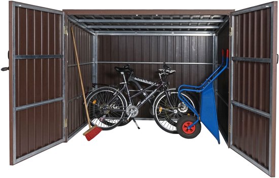 WPC fietsgarage MCW-J29, gereedschapsschuur fietsdoos, metaal hout look ...