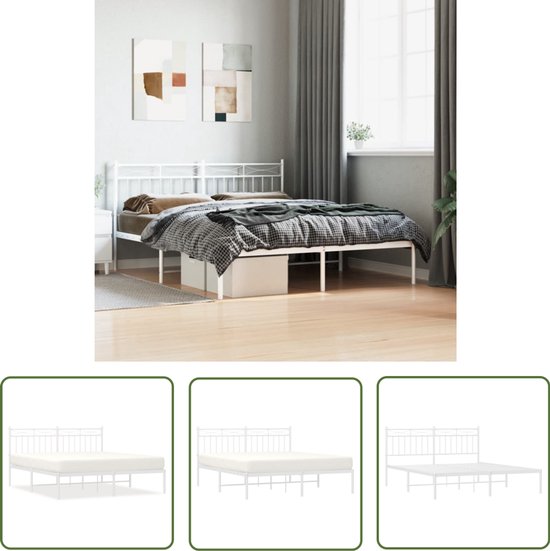 vidaXL Bedframe - Metalen Bed 160x200 cm - Wit Robuust Bed Frame ...