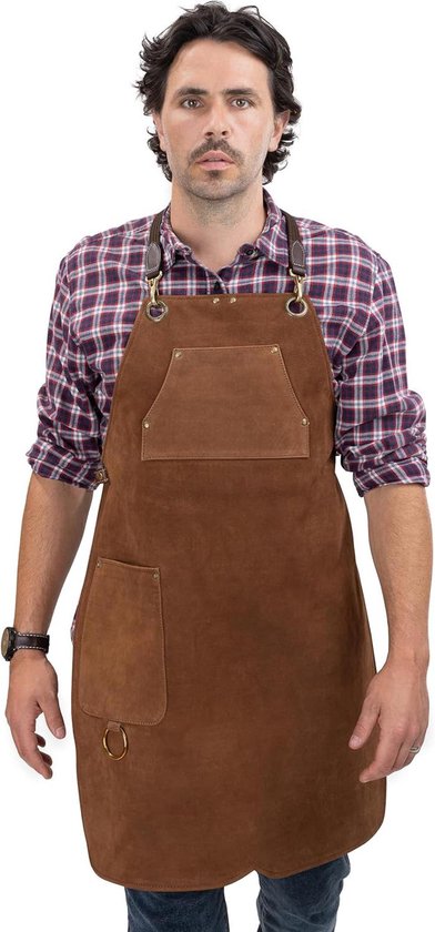 Premium lederen schort - BBQ schort - vintage stijl - 1 stuk - bruin ...