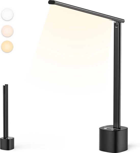 LED bureaulamp - dimbaar en draadloos - 1 stuk - zwart - kunststof | bol