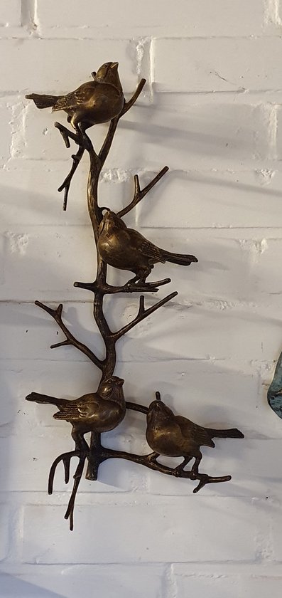 4 VOGELS OP TAK / WANDHANGER / BRONS / MUSSEN / BRONZEN TUINBEELD | bol