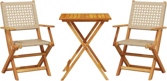 vidaXL Bistroset - 3-delig - Hout & Rattan - Beige Bistro Set - Acacia ...