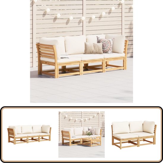 vidaXL Loungeset - 3-delig - Acaciahout - Inclusief kussens Loungebank ...