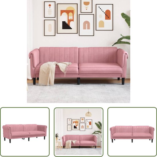 The Living Store Driezitsbank fluweel roze - 3-zitsbank - Fluweel Sofa ...