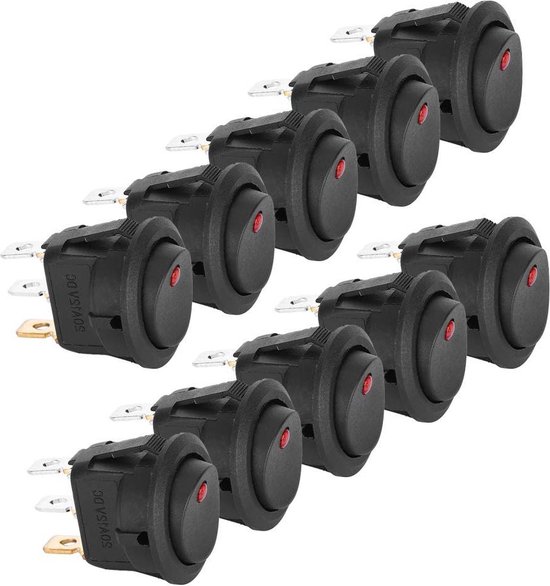 Round Rocker Switch 12V 20A - Pack of 10 - Ideal for Building ...