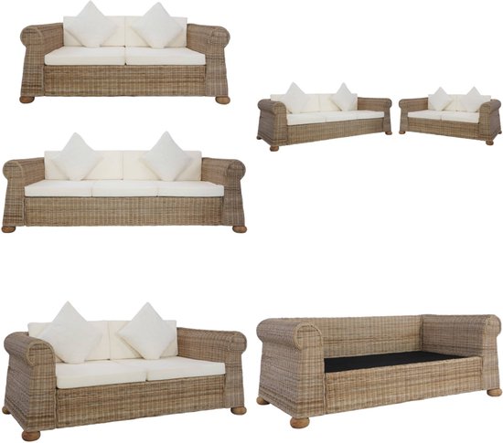 vidaXL 2-delig Bankstel met kussens natuurlijk rattan - Bankstel ...