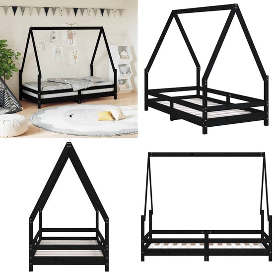 vidaXL Kinderbedframe 80x160 cm massief grenenhout zwart ...