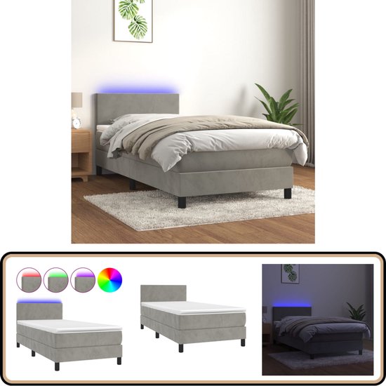 vidaXL Boxspring met LED en Matras - Lichtgrijs 90x200 Boxspring - Led ...