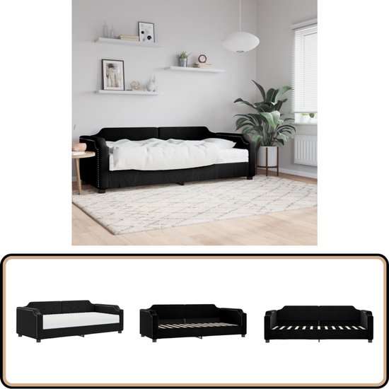 vidaXL Slaapbank met Matras 100x200 cm - Zwart Slaapbank ...