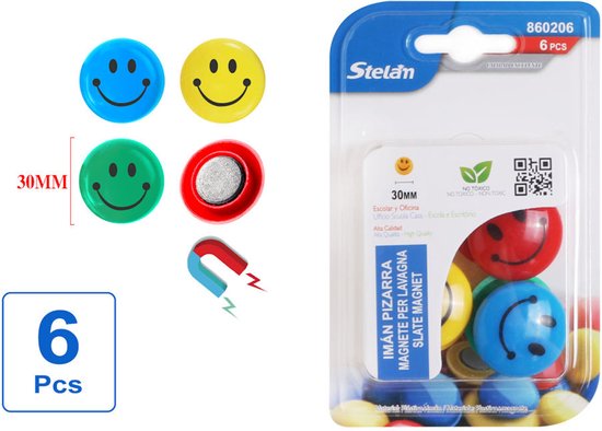 Decopatent - 6 Stuks Smiley Whiteboardmagneten - Stelam Whiteboard ...
