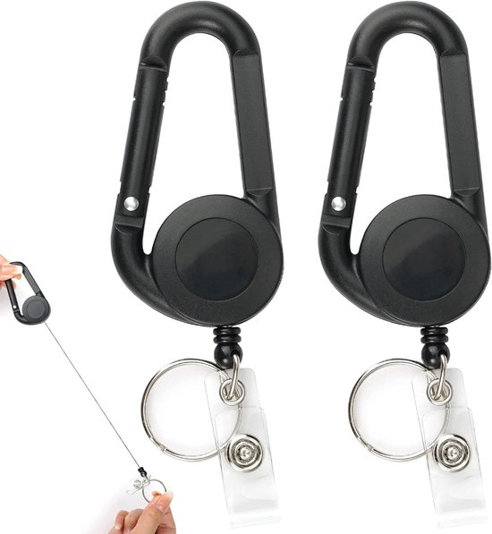 2 Pcs Extendable ID Card Holders with Retractable Keychain Black ...