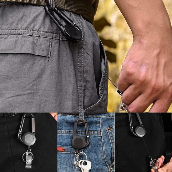 2 Pcs Extendable ID Card Holders with Retractable Keychain Black ...