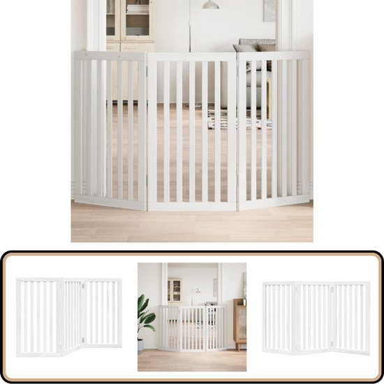 vidaXL Hondenhek - Inklapbaar - 3 panelen - Wit Hondenhek - Populier Hout - Inklapbaar... | bol