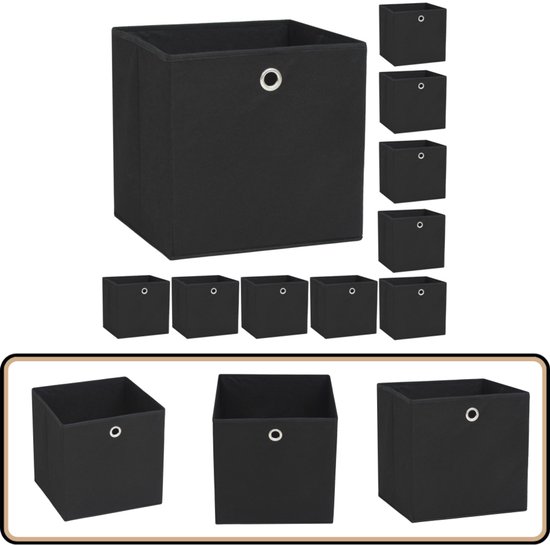 vidaXL Opbergboxen 10 st zwart 32x32x32 cm Opbergdozen - Opbergtas ...