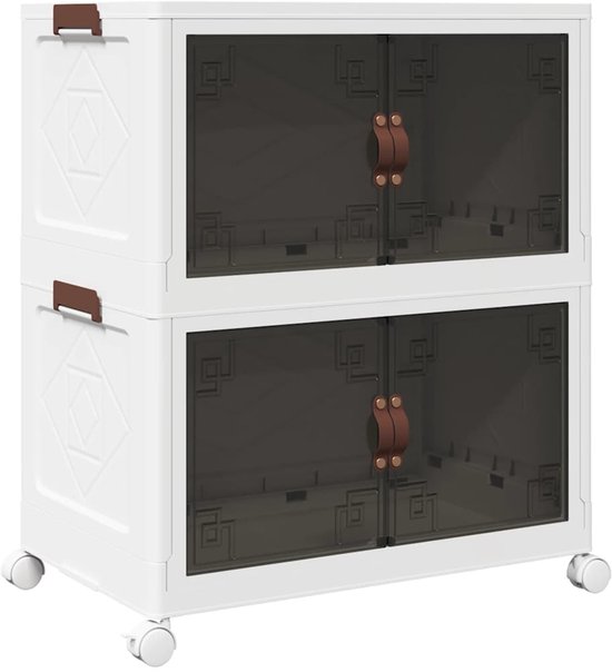 vidaXL Opbergbox - 2-laags - 75L - Met wielen - Wit/Bruin Stapelbare ...