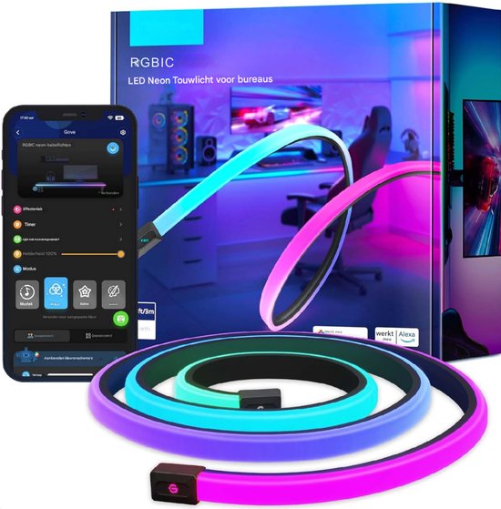 RGBIC Gaming Neon LED strip 3m Voor Gaming Bureau Neonbord Razer Chroma ...