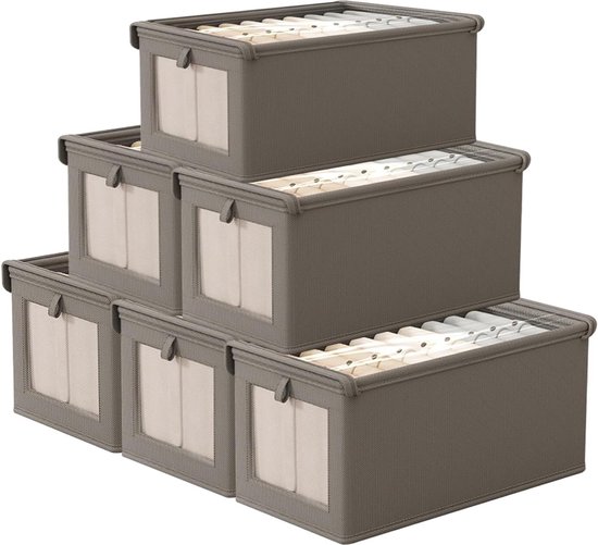 Opbergdozen met deksel grijs 44 x 25 x 20 cm - set van 6 opbergdozen ...