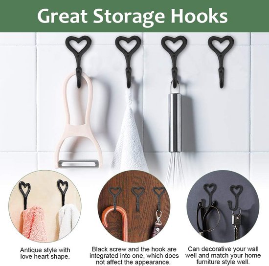 Hartvormige Muurhaak - Jashaak inclusief schroefjes - 6 stuks ...