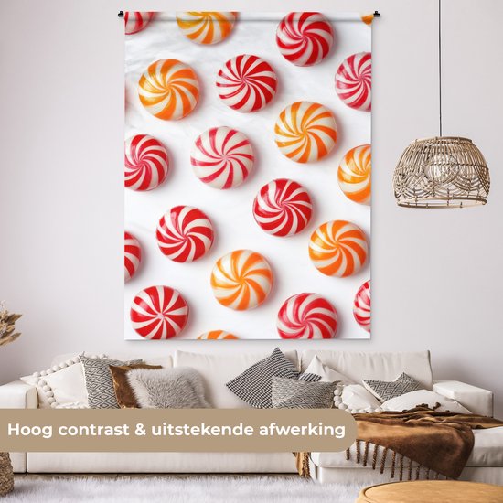 Wandkleed 150x200 cm - Wanddoek Snoep - Patroon - Rood - Oranje ...