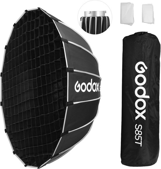 Snelsluitende Softbox Paraplu 85cm met Honingraat en Bowens Mount voor ...