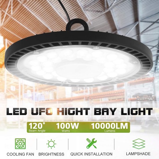8 Stuks 100W UFO Industriële LED-Spot - Koud Wit 6500K, 10000 Lumen ...