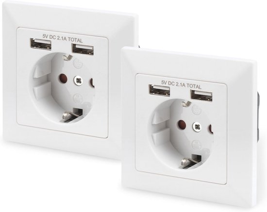 Inbouwcontactdoos met USB-A lader - 2 x USB-aansluitingen - 5V/2.1A ...