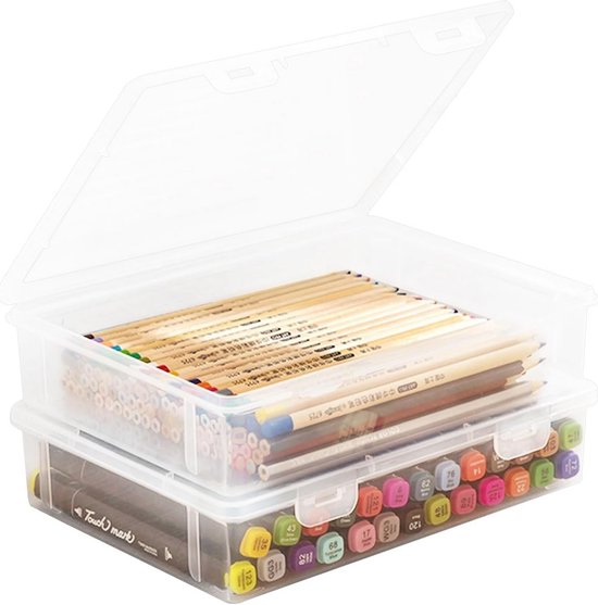 Set van 2 Platte Opbergdozen met Deksel A4 - Transparant Kunststof ...