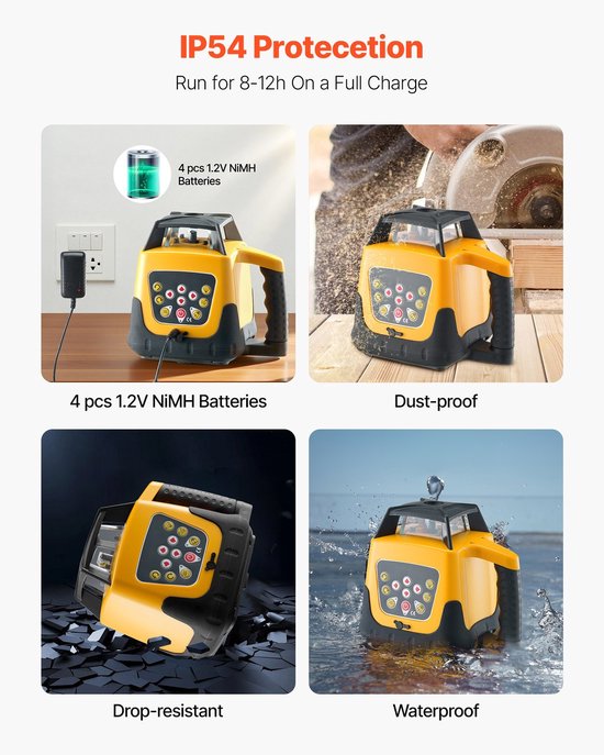 Roterende laserwaterpas - Rotatielaser set met statief en meetlat ...