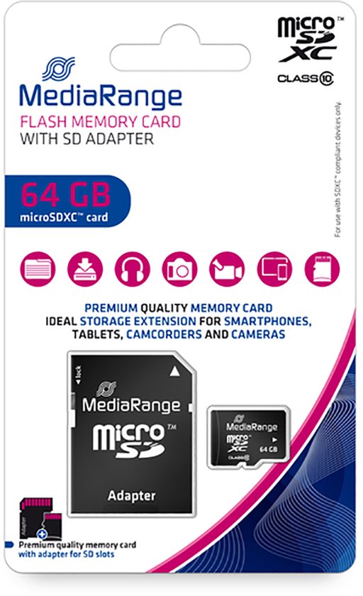 Carte Micro SD SD 64 Go MediaRange SD CL.10 incl. Adaptateur | bol