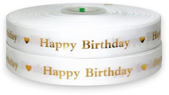 Luxe gouden Happy Birthday-lint 2 m x 25 mm voor taartdecoratie en ...
