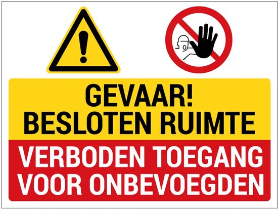 Gevaar besloten ruimte verboden toegang voor onbevoegden sticker - 40 x ...
