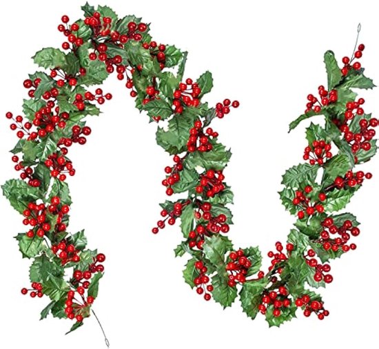 175 cm Kerstslinger met Rode Bessen – Kunst Groen Tinsel met ...