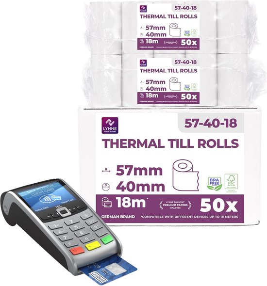 Thermal Rolls voor Kassasystemen - 57 mm x 18 m - 50 Stuks - Kassa ...