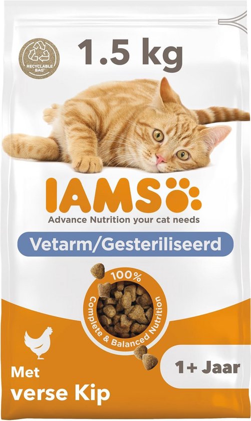 Droogvoer voor gesteriliseerde katten met kip - 1,5 kg | bol