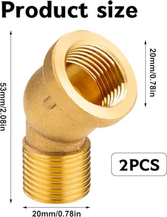 2pcs Brass Arches 45 Degree IG/AG 1/2", DN15 Brass Threaded Fitting ...