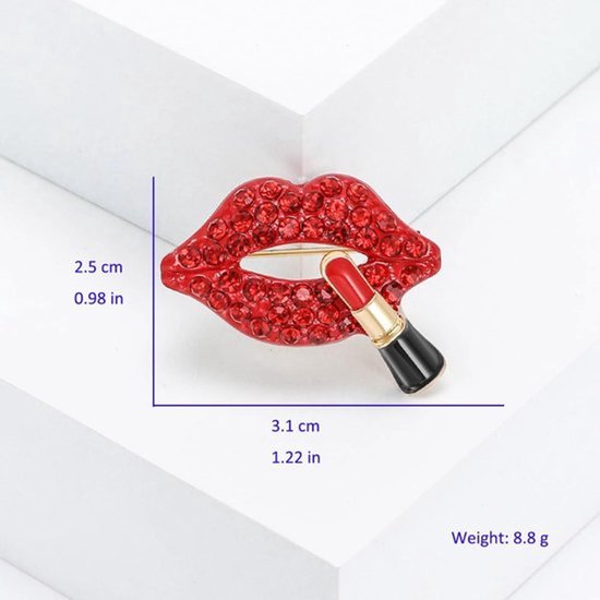 Glamoureuze Rode Lippen Strass Broche | Met Cubic Zirconia & Gouden ...